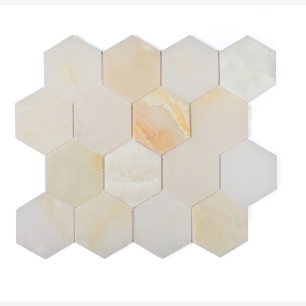 Hexalux Onyx White Polished 3x3 10.25x11.75 Mosaic Tile – Tilezz