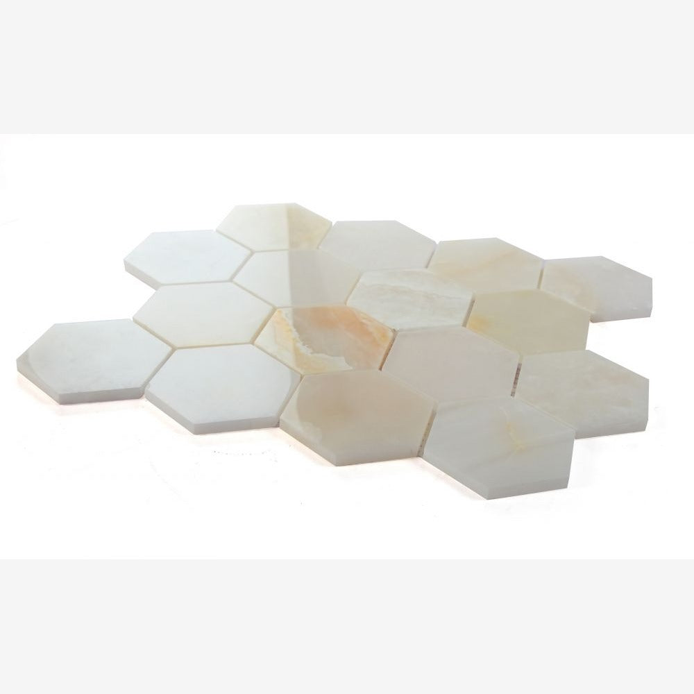 Hexalux Onyx White Polished 3x3 10.25x11.75 Mosaic Tile – Tilezz