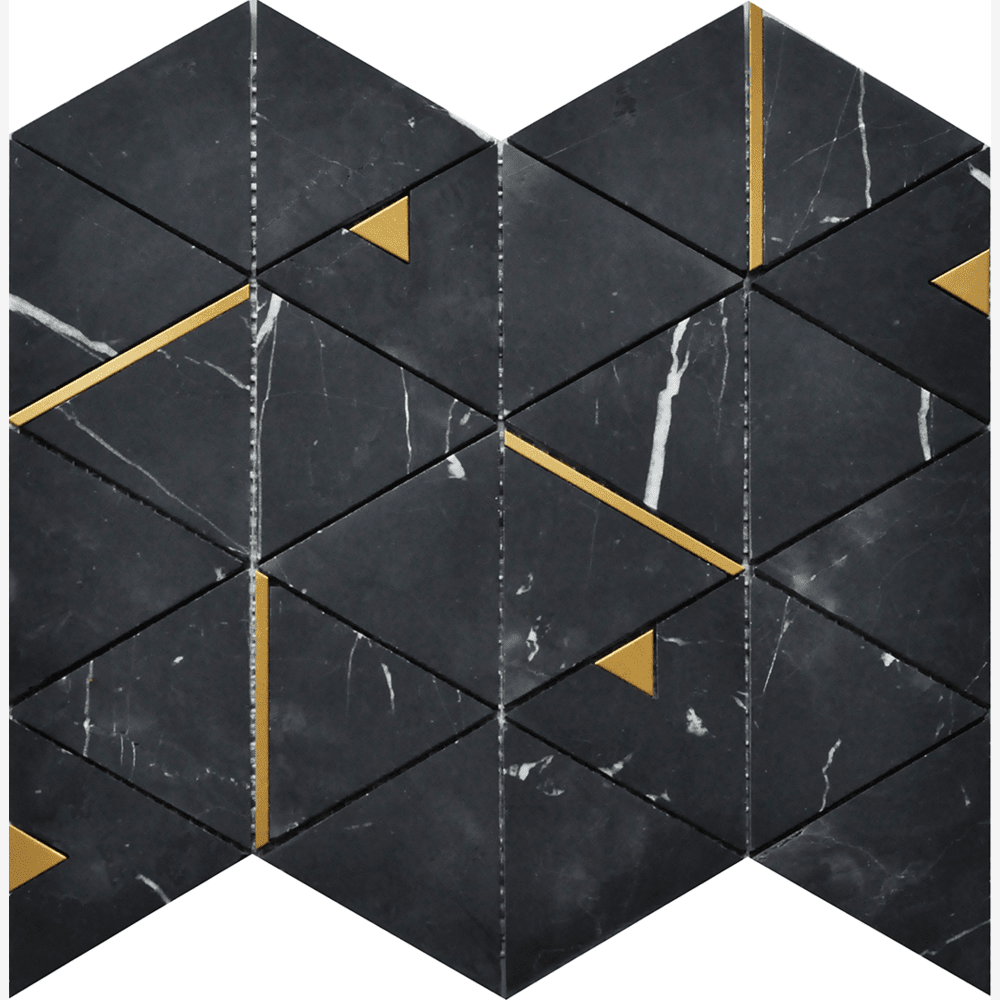 Glam Nero Marquina + Gold Brass 12x14 Glossy Triangle Marble Tile Samp ...
