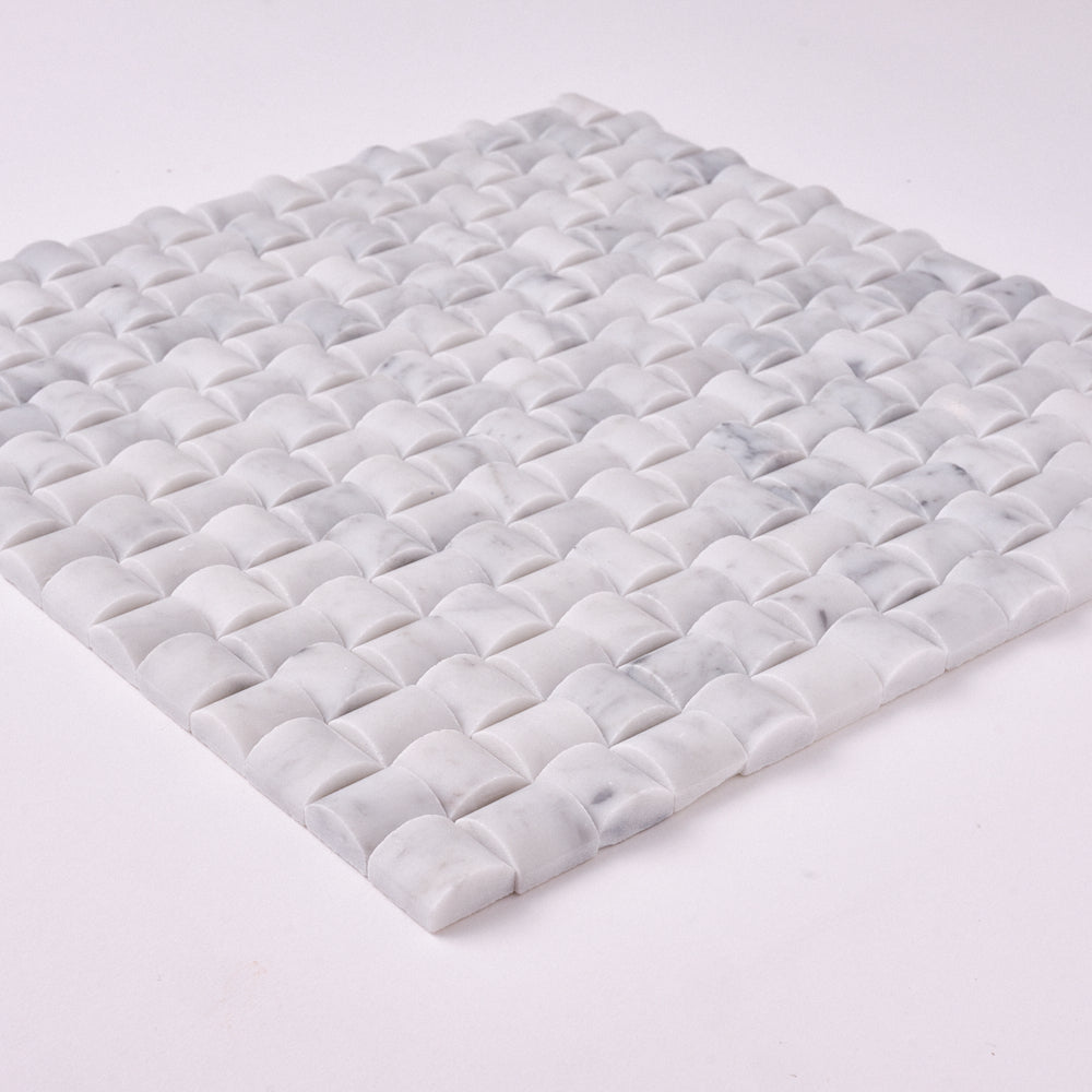 Carrara White 3D Pillow Polished/Honed Marble Mosaic Sample – Tilezz