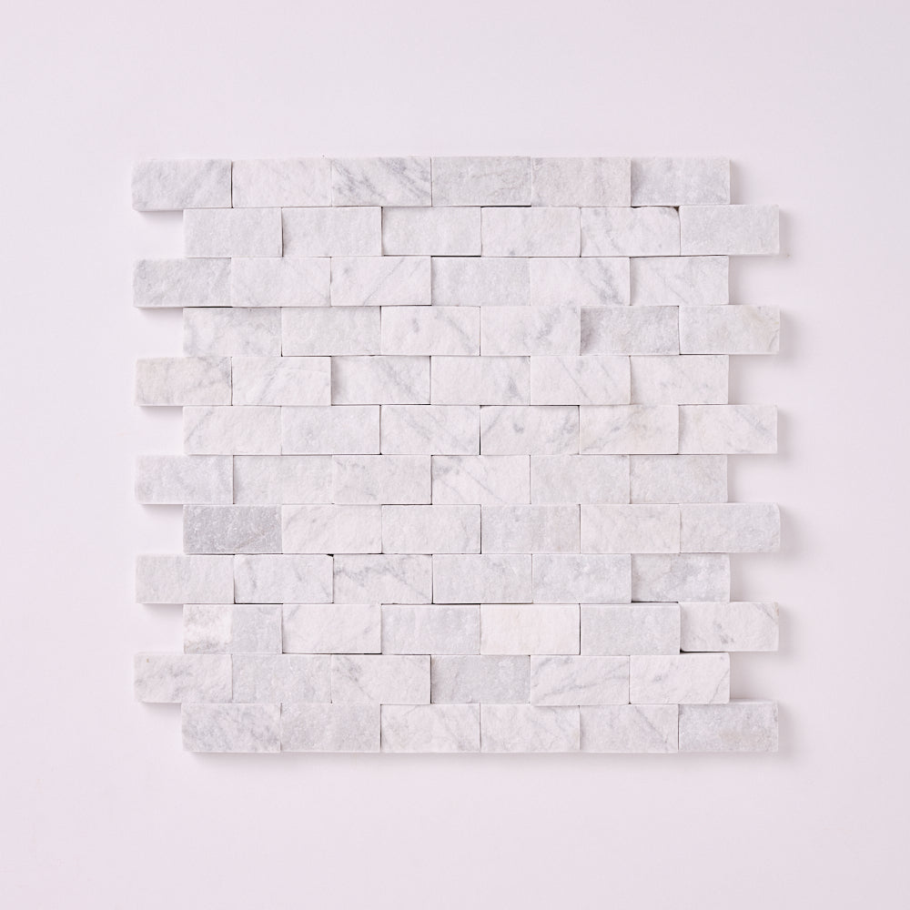 Carrara White Marble 1x2 Split-Faced Mosaic Tile – Tilezz