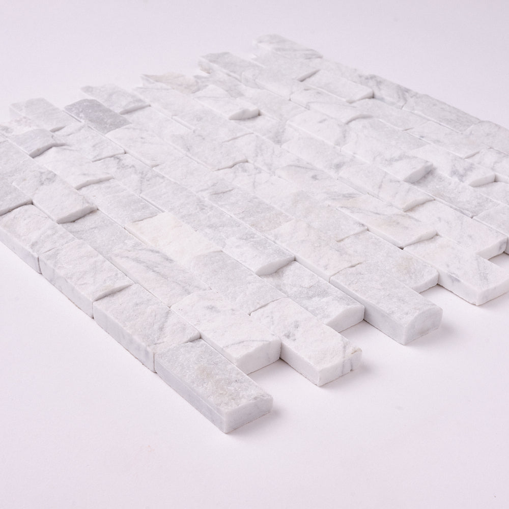 Luna Bianco Marble 1x2 Split-Faced Mosaic Tile – Tilezz