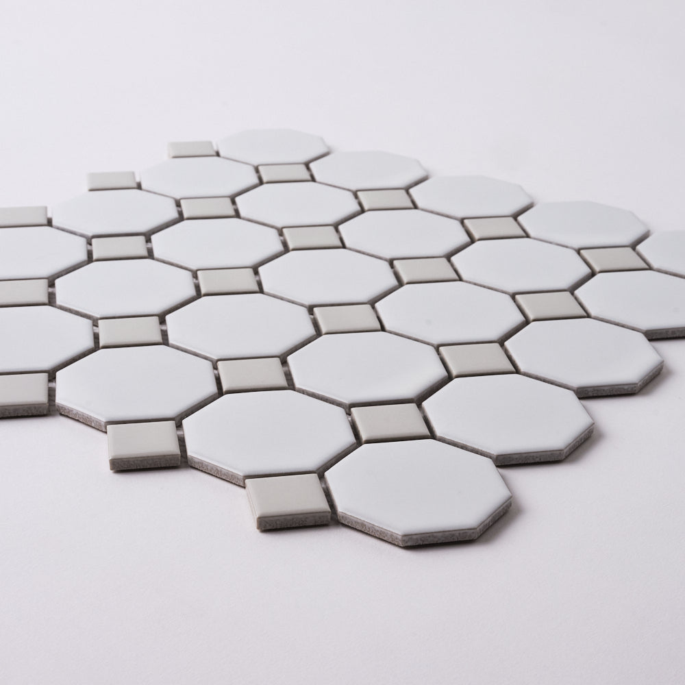 Simple White and Gray Octagon Ceramic Mosaic Matte – Tilezz