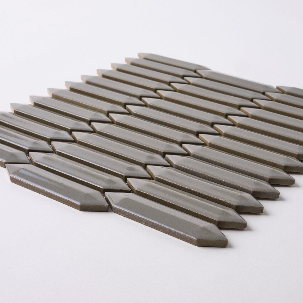 Simple Soft Gray Beveled Picket Ceramic Mosaic Glossy – Tilezz