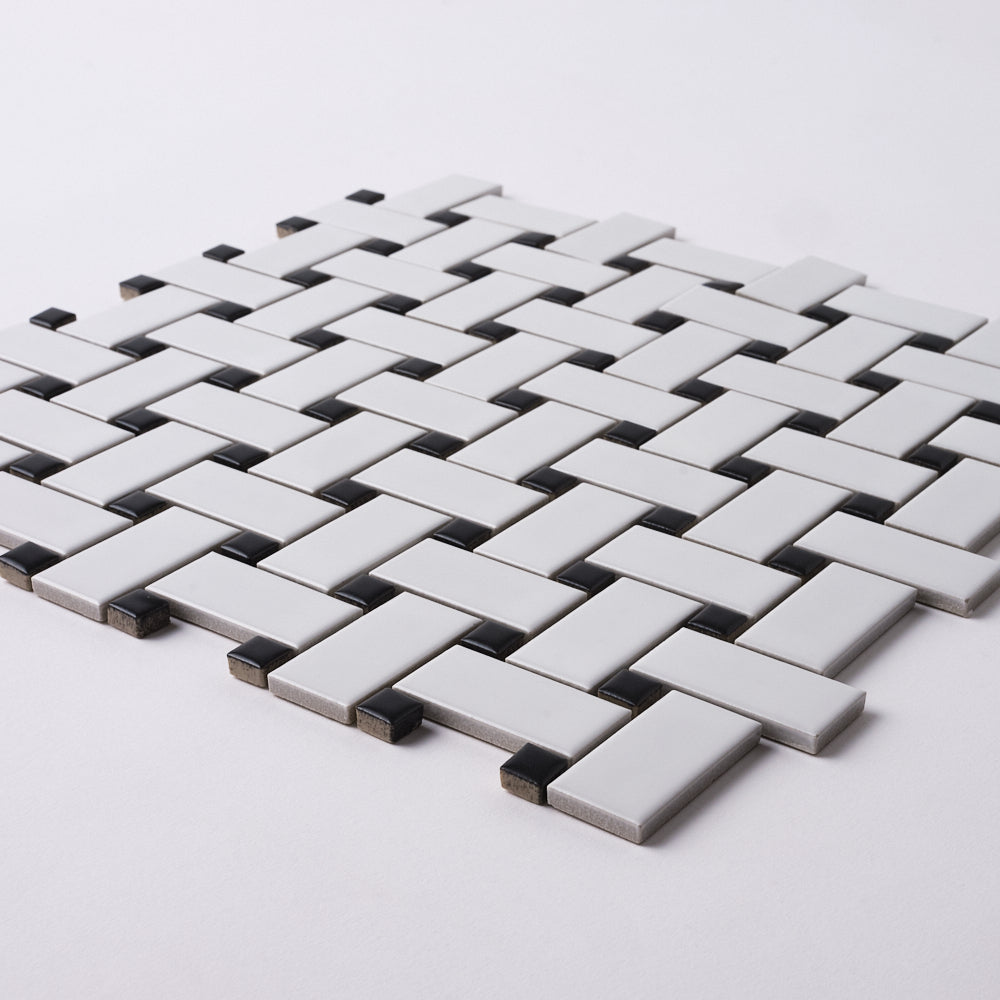 Simple White and Black Basketweave Ceramic Mosaic Matte – Tilezz