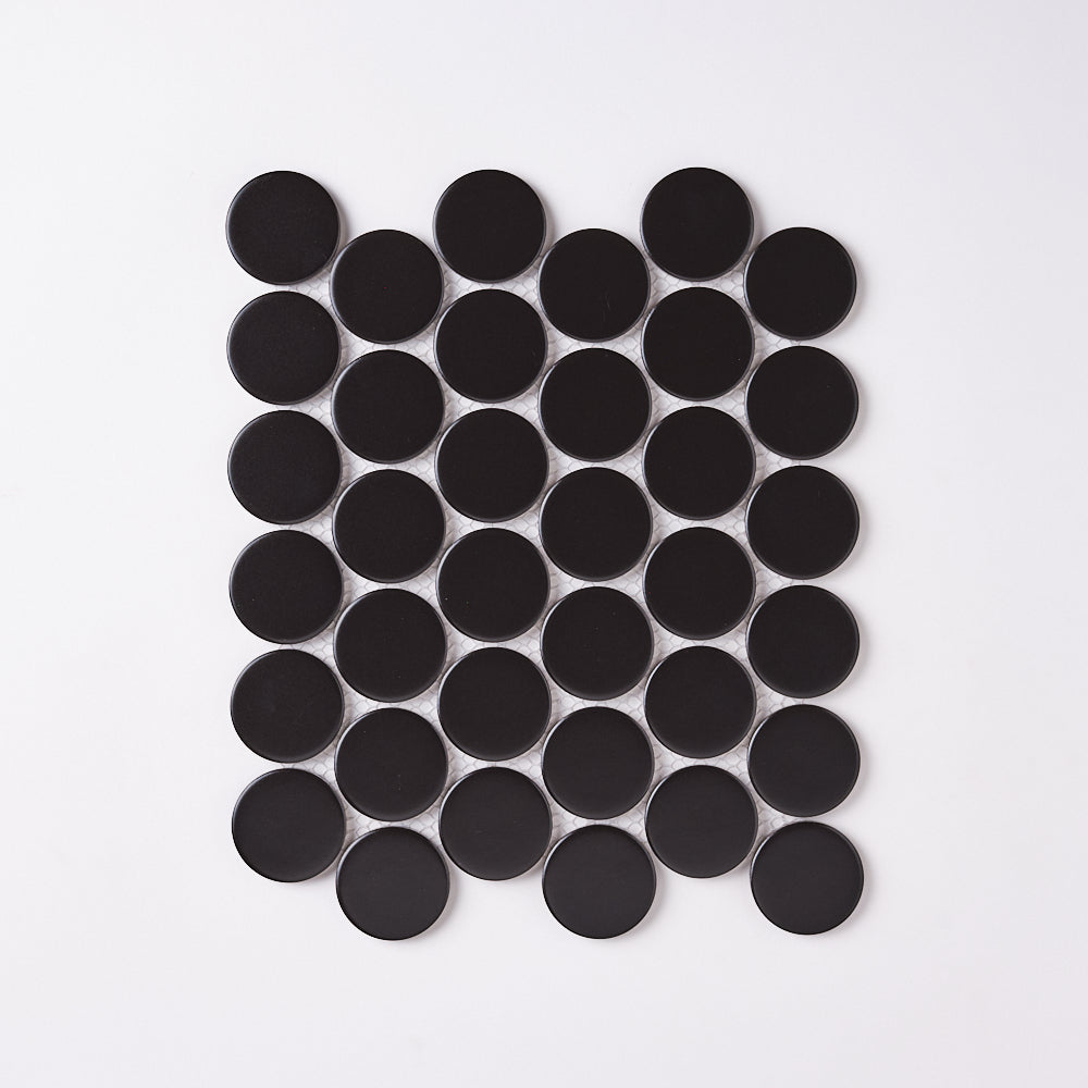 Simple Black Large Penny Round Ceramic Mosaic Matte – Tilezz