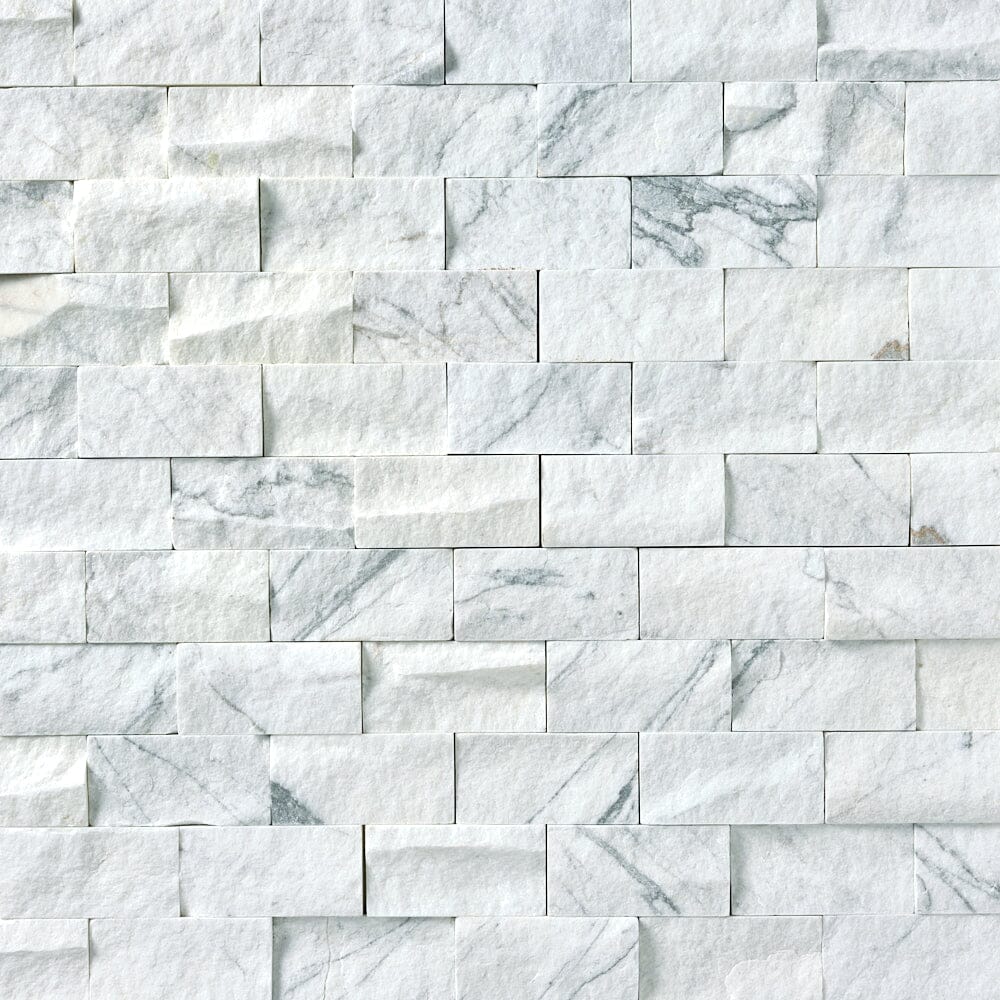Calacatta Aureo 2x4 Split Faced Marble Mosaic Sample – Tilezz