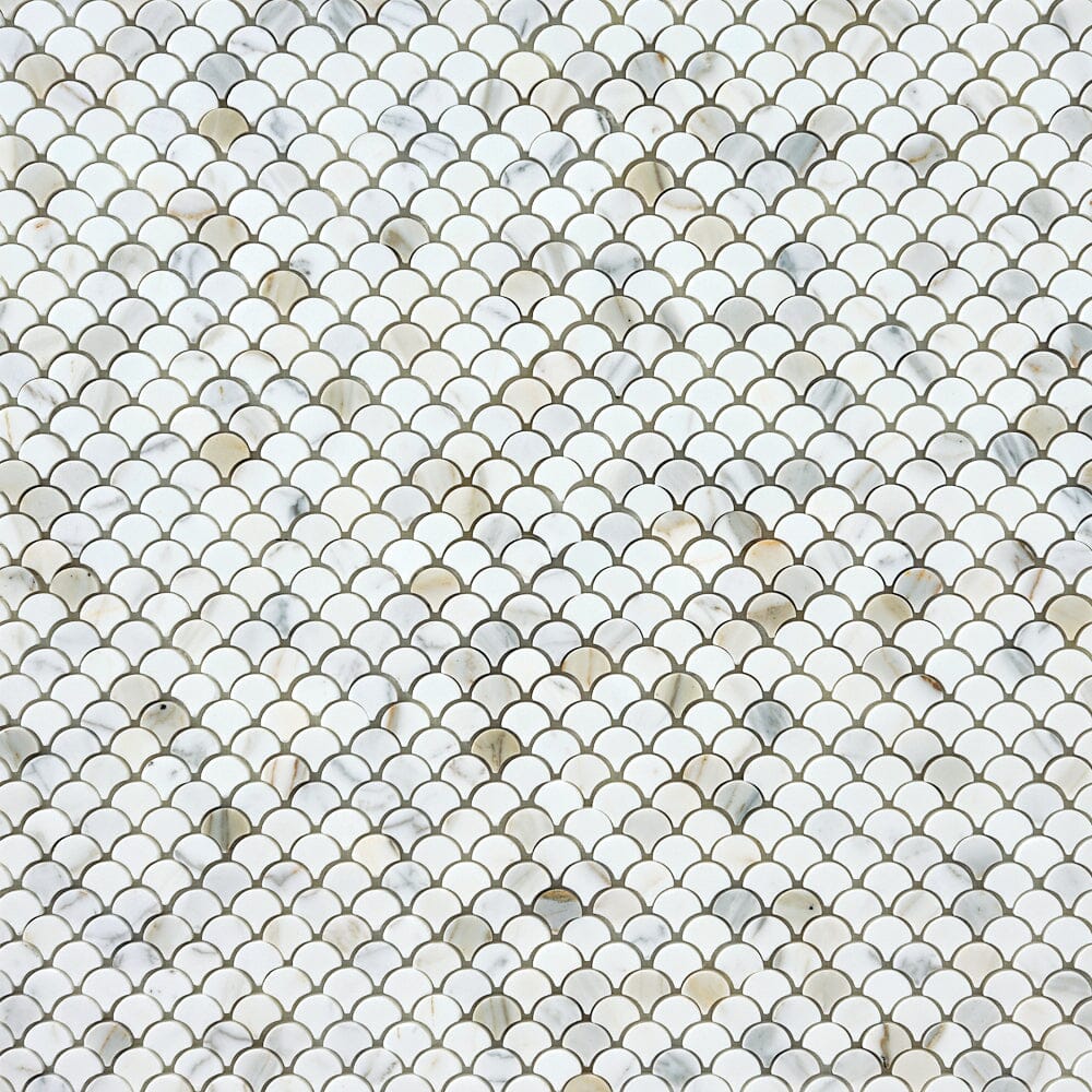 Calacatta Aureo Fishscale Marble Mosaic Sample – Tilezz