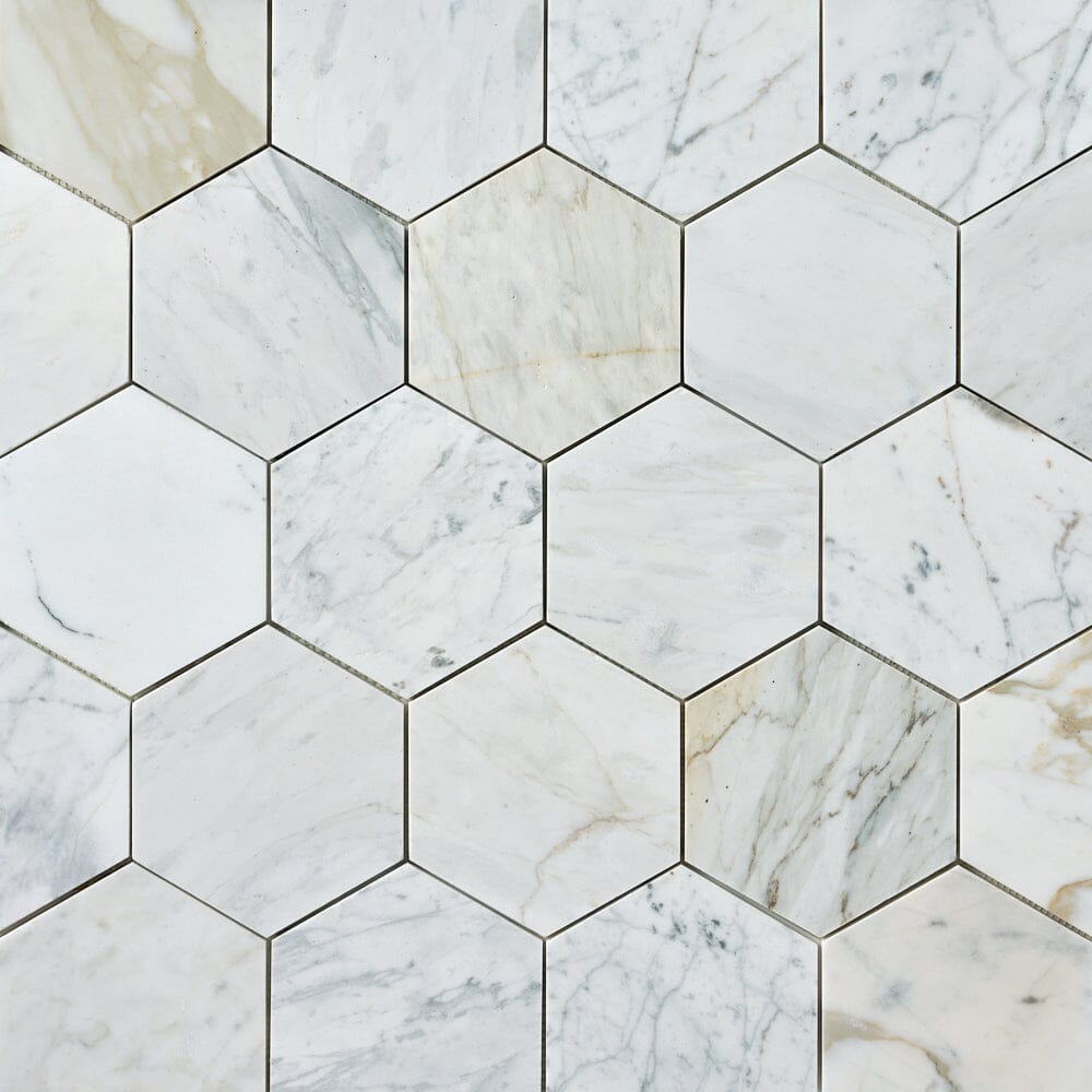 Calacatta Aureo Hexagon 6x6 Polished/Honed Marble Mosaic Tile Sample ...