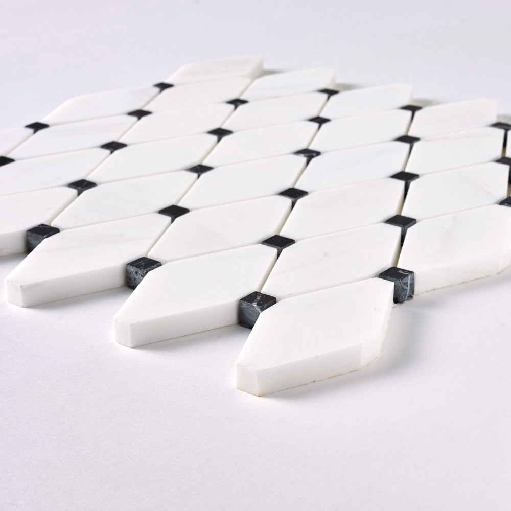 Alpine Snow Marble 12x12 Octave with Black Dots Mosaic Polished/Honed ...