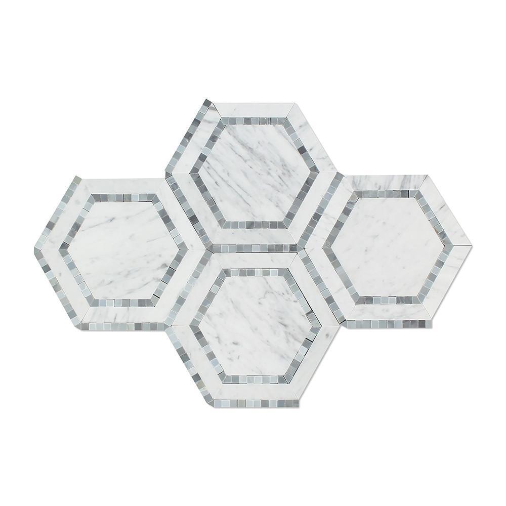 Luna Bianco 8x9 Milano Hexagon w/Blue Marble Mosaic Sample – Tilezz