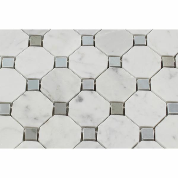 Luna Bianco Octagon Mosaic With Blue Marble Polished/Honed Sample – Tilezz