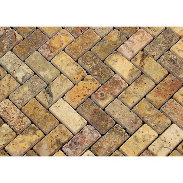 Autumn Cascade 12x12 Tumbled Herringbone Mosaic Tile Sample – Tilezz